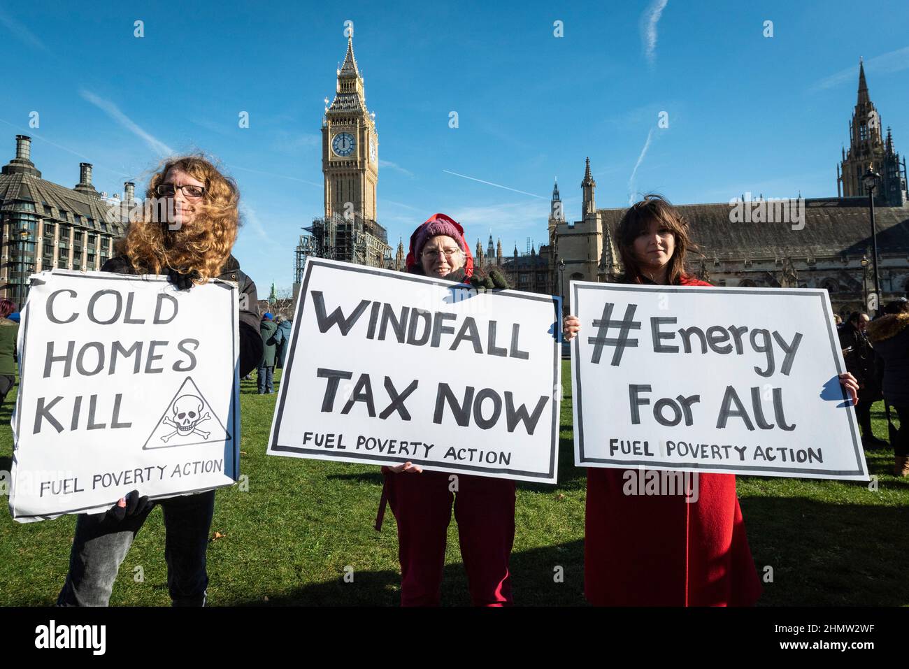 London, UK. 12 February 2022. People at a Cost of Living Crisis protest ...