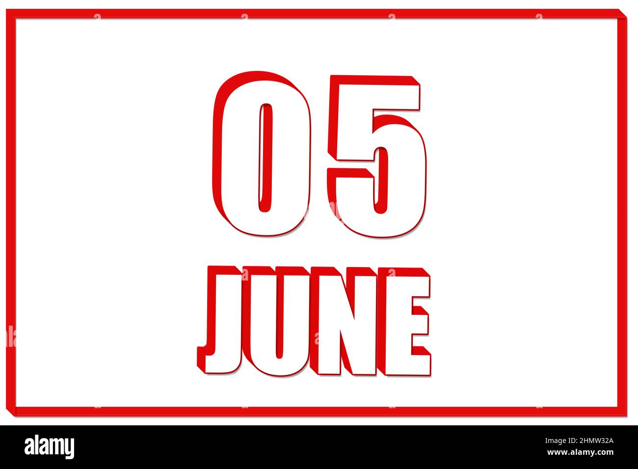 5th day of June. 3d calendar with the date of 5 June on white ...