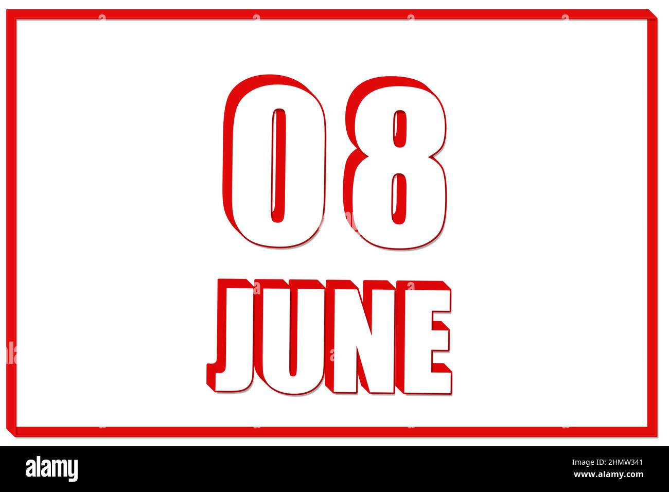 8th day of June. 3d calendar with the date of 8 June on white ...