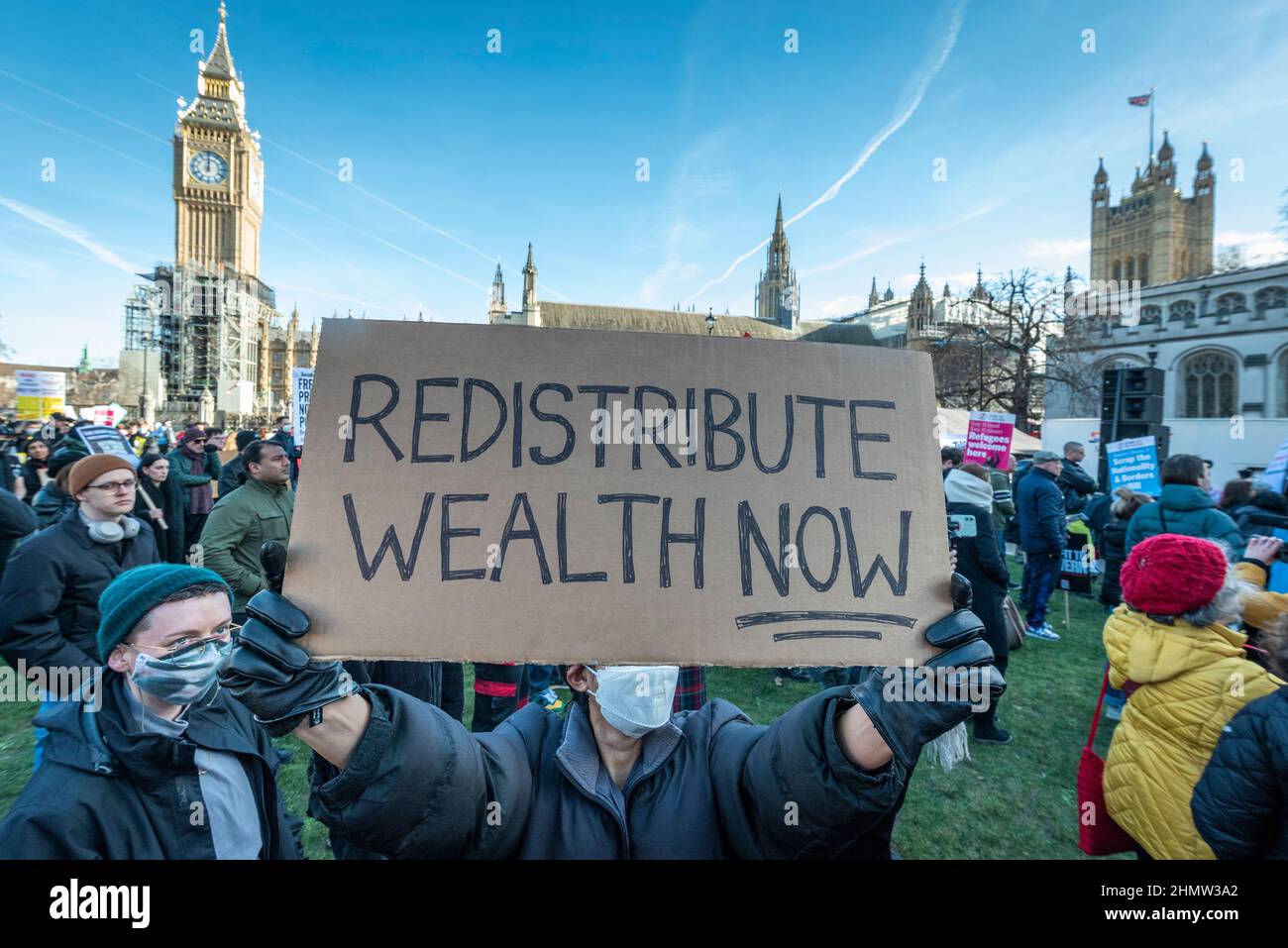 London, UK. 12 February 2022. People at a Cost of Living Crisis protest ...