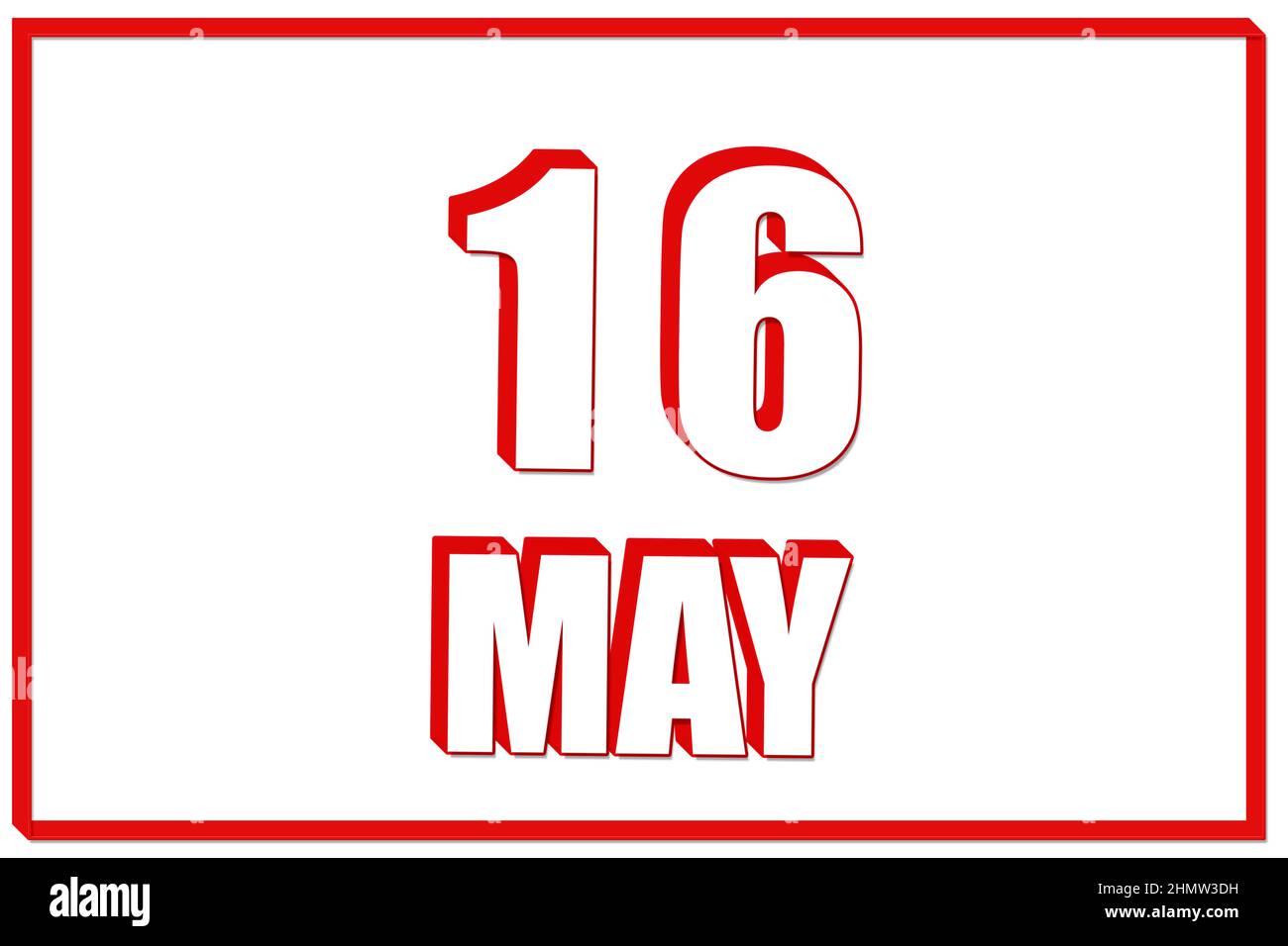 16th day of May. 3d calendar with the date of 16 May on white ...