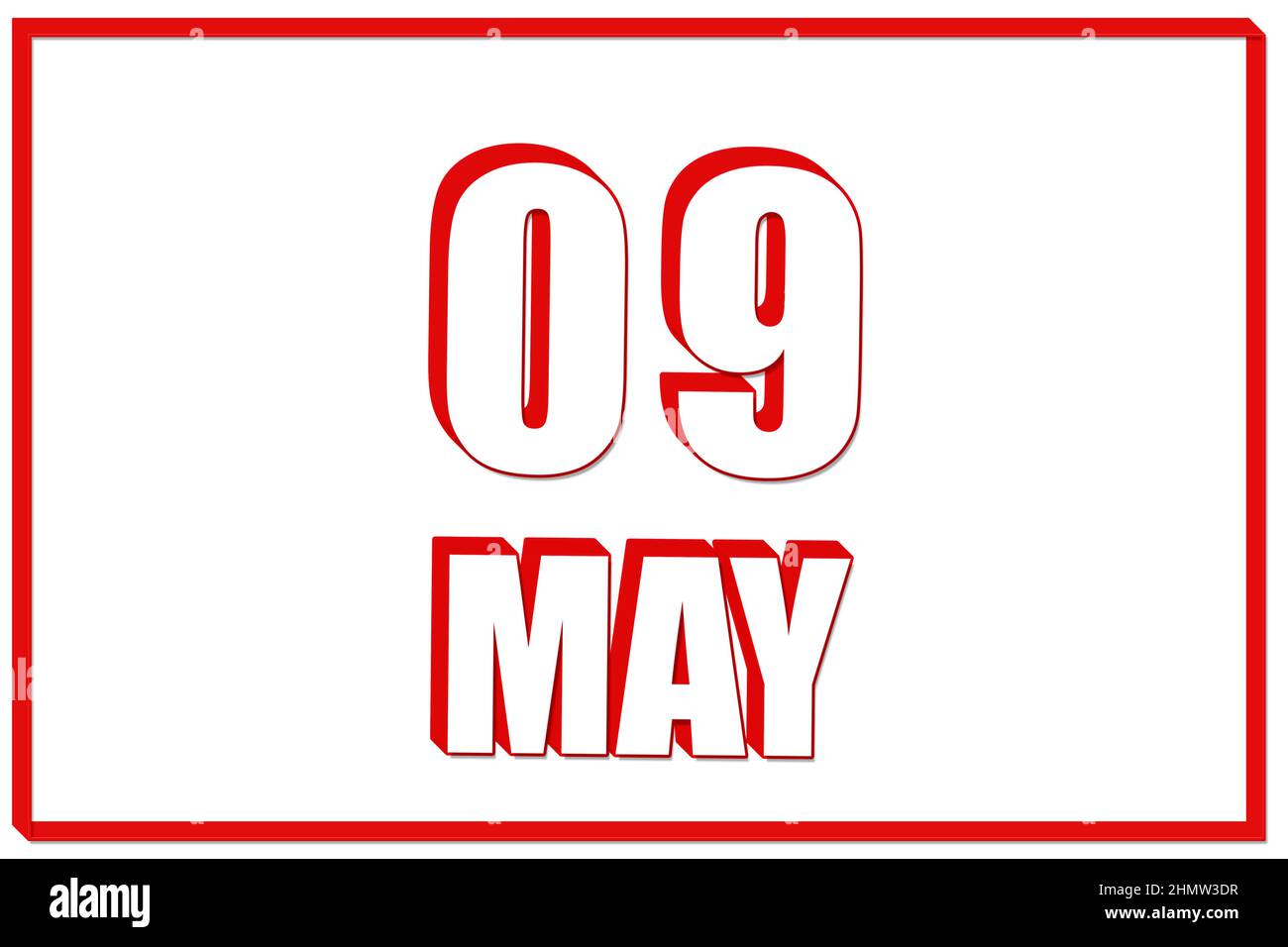 9th day of May. 3d calendar with the date of 9 May on white background ...