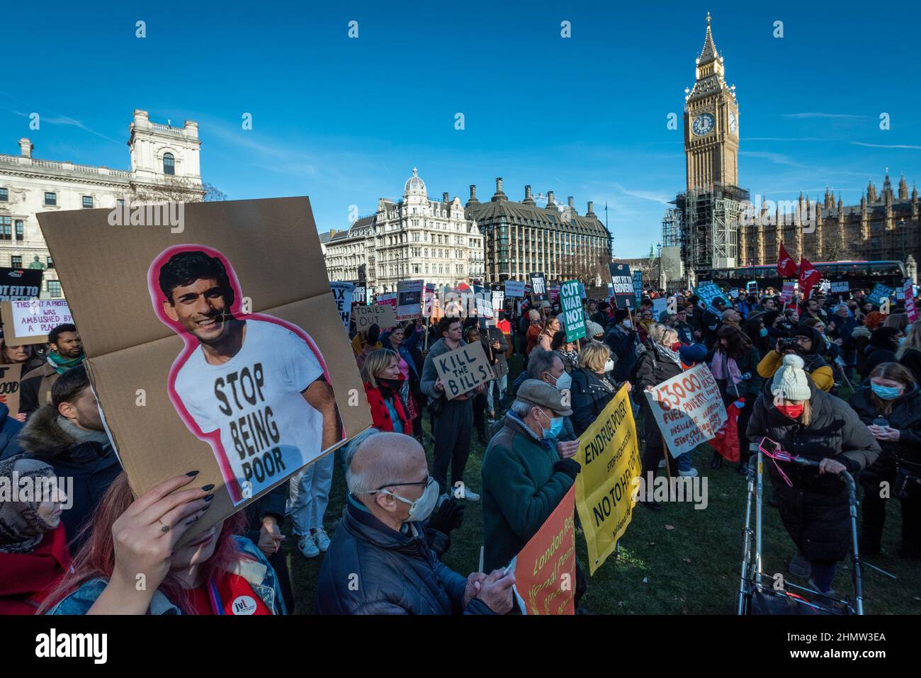London, UK. 12 February 2022. People at a Cost of Living Crisis protest ...