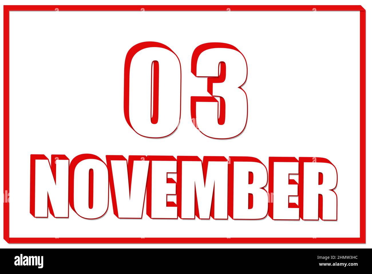 3rd day of November. 3d calendar with the date of 3 November on white ...
