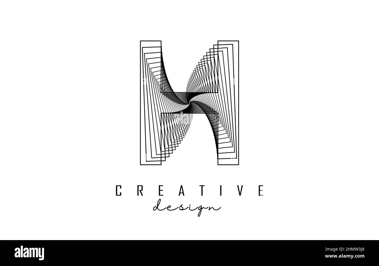 Letter H logo with lines and spiral effect. Vector illustration with ...