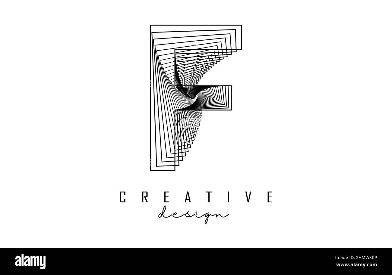 Letter F logo with lines and spiral effect. Vector illustration with ...