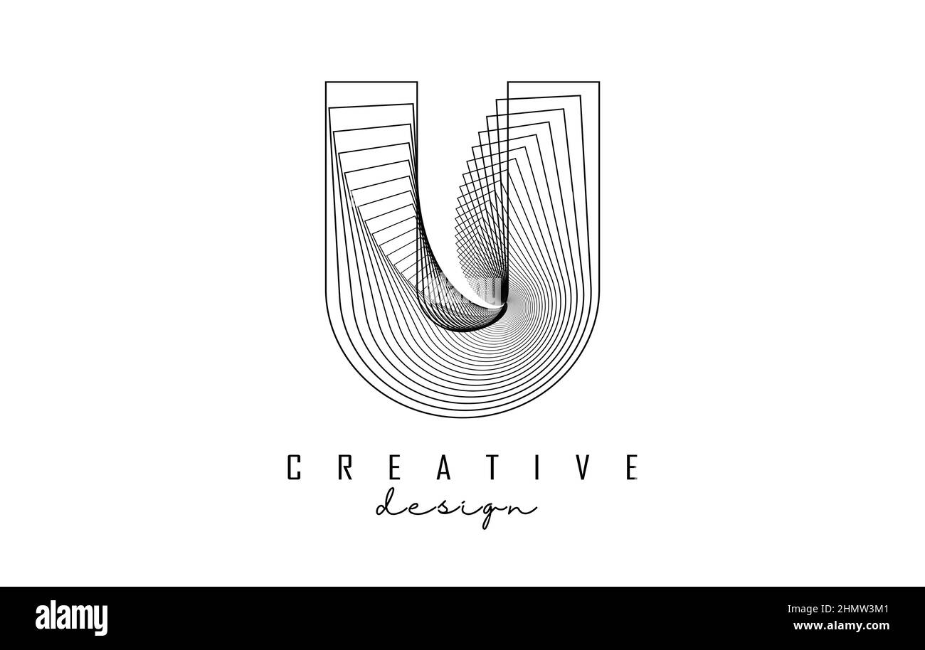 Letter U logo with lines and spiral effect. Vector illustration with ...