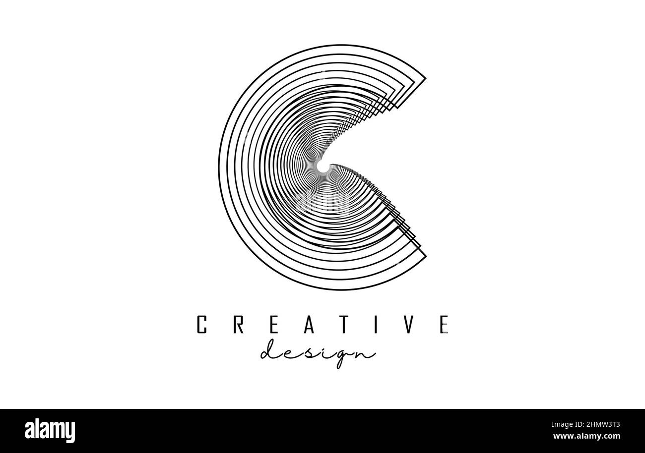 Letter C logo with lines and spiral effect. Vector illustration with ...