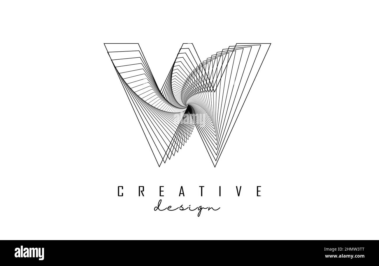 Letter W logo with lines and spiral effect. Vector illustration with ...
