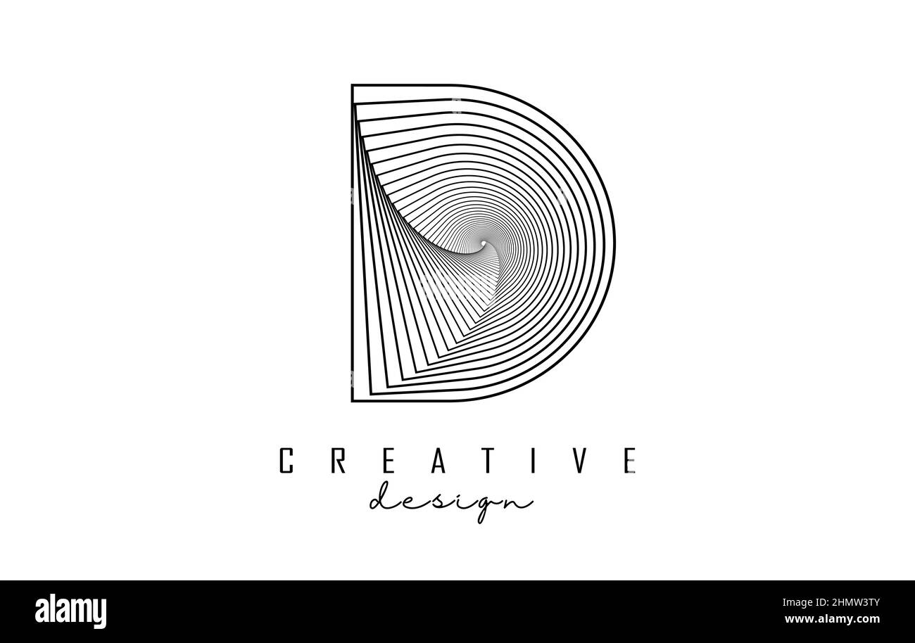 Letter D logo with lines and spiral effect. Vector illustration with ...