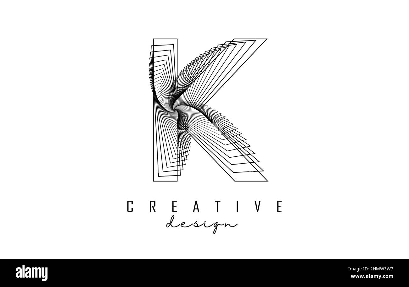 Letter K logo with lines and spiral effect. Vector illustration with ...