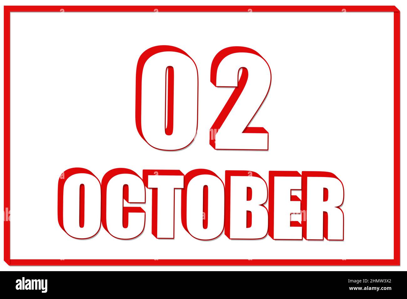 2nd day of October. 3d calendar with the date of 2 October on white ...