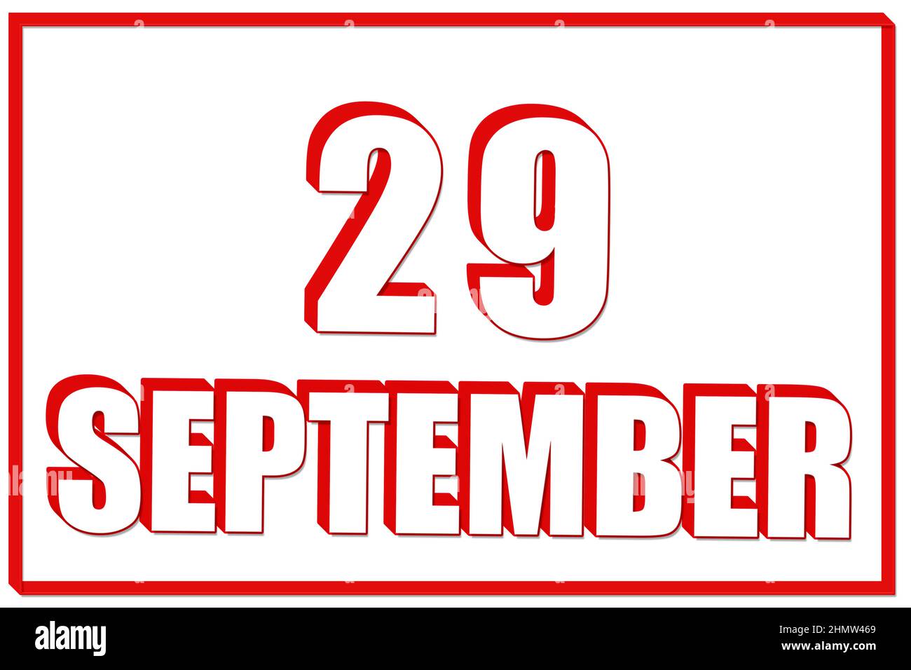 29th day of September. 3d calendar with the date of 29 September on ...