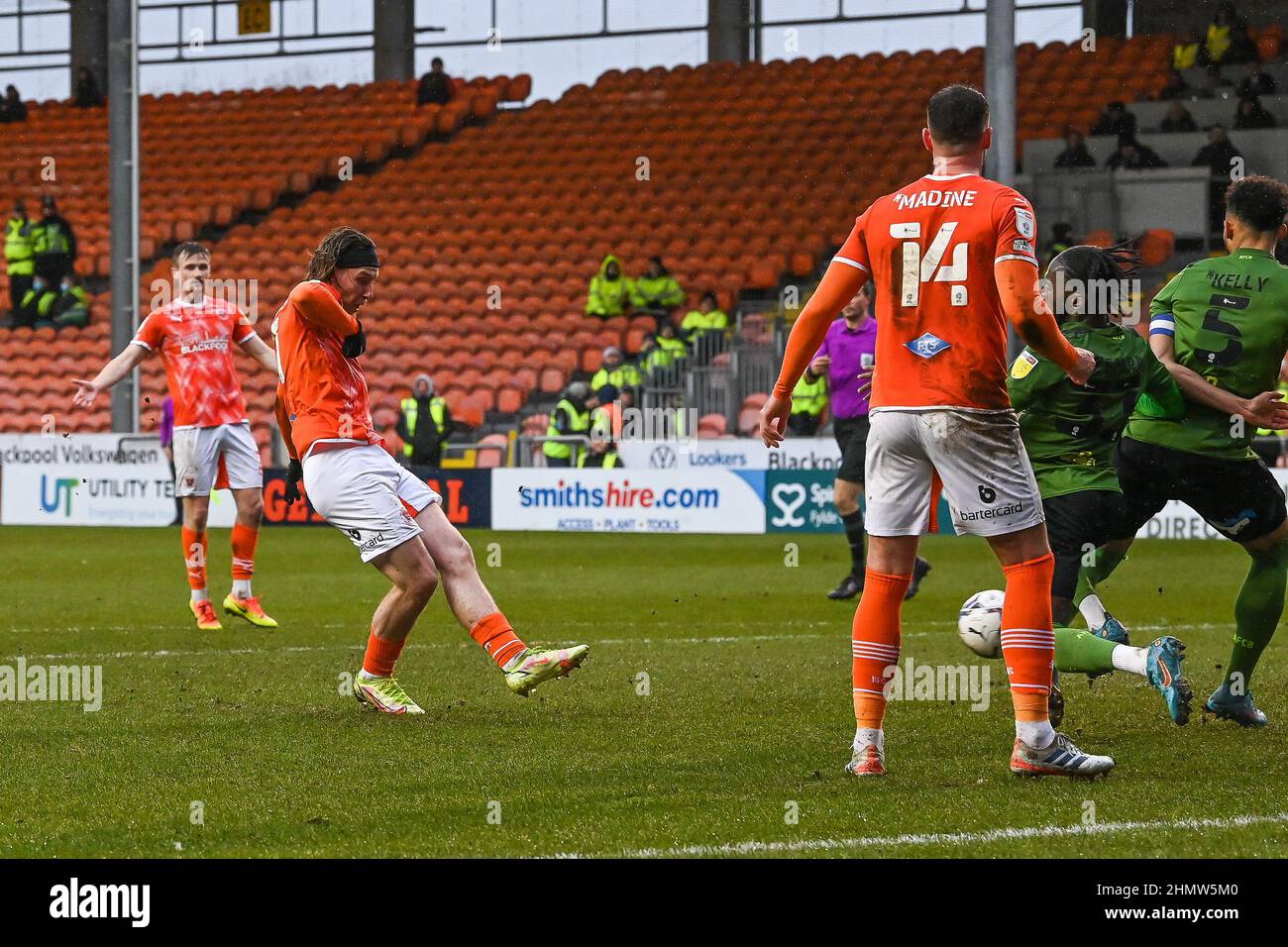 Josh Bowler #11 of Blackpool scores to make it 1-0 Stock Photo - Alamy
