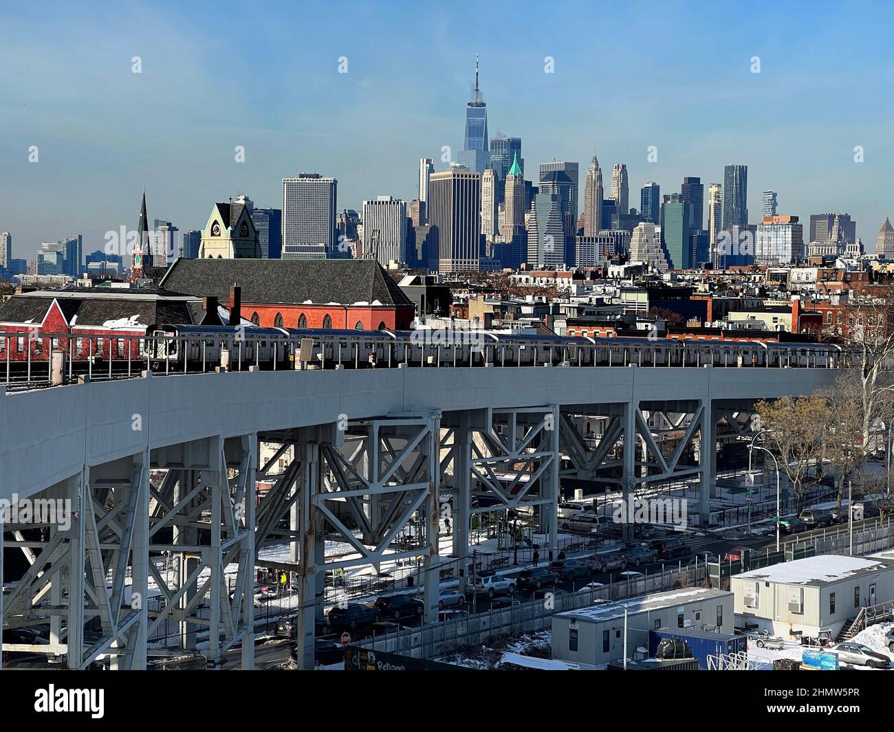 Elevated F train trellis rising over the Carroll Gardens and Gowanus ...