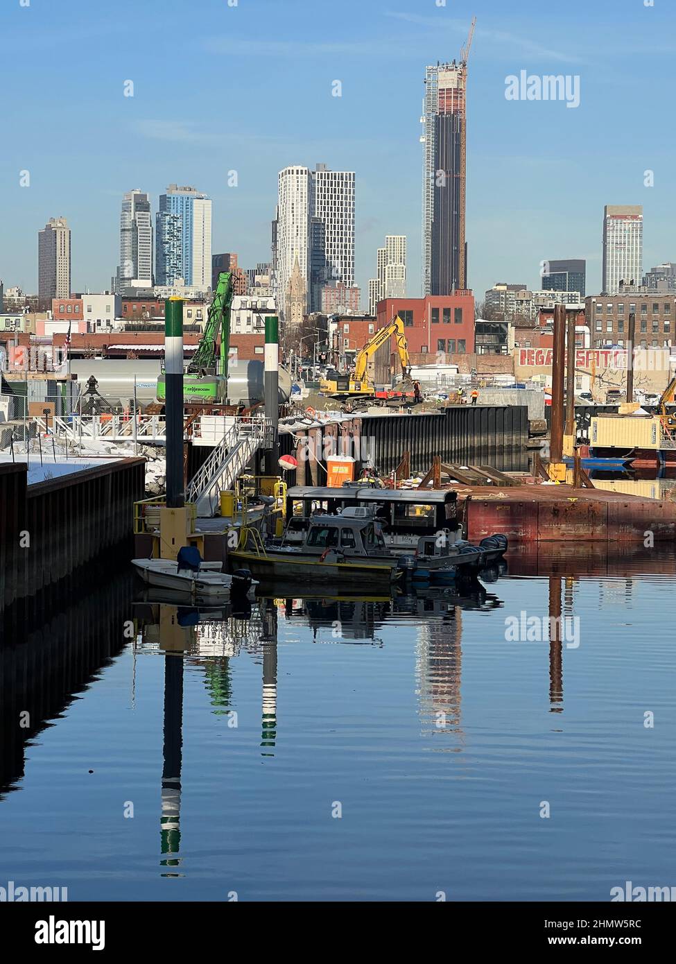 Gowanus Canal superfund envirnomental site with tall apartment ...