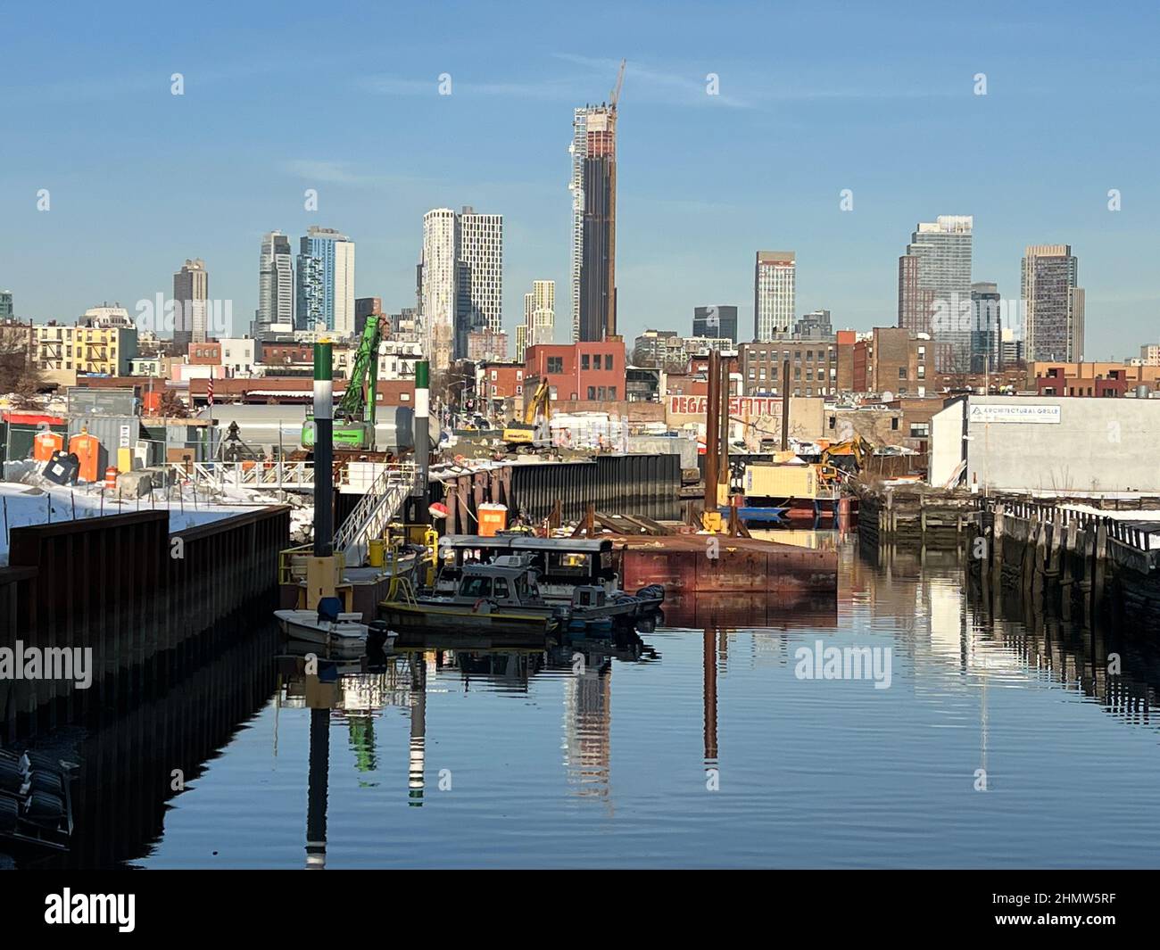 Gowanus Canal superfund envirnomental site with tall apartment ...