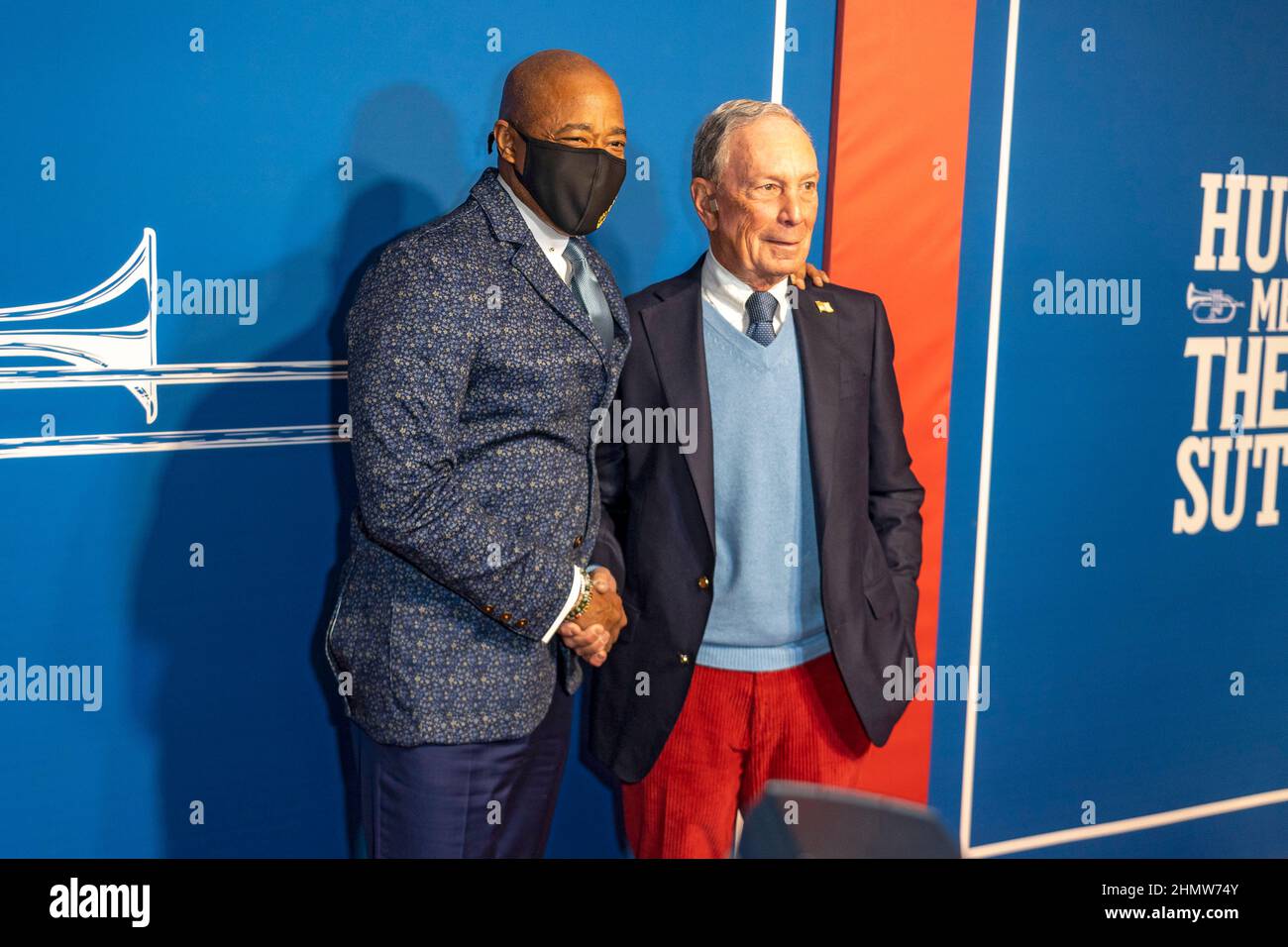 New York mayors Eric Adams and Michael Bloomberg attend the opening ...