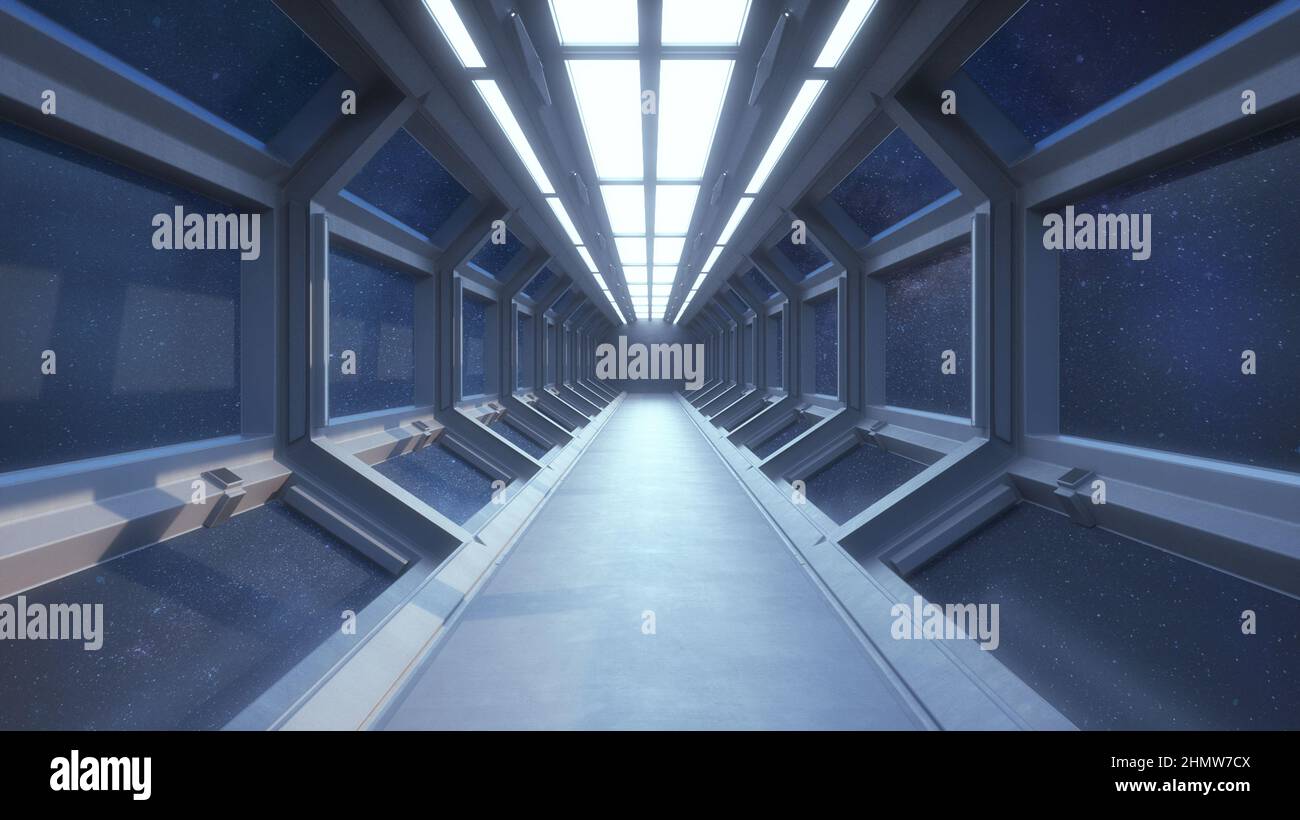 3d render. Futuristic hallway. Concept of modern architecture and ...