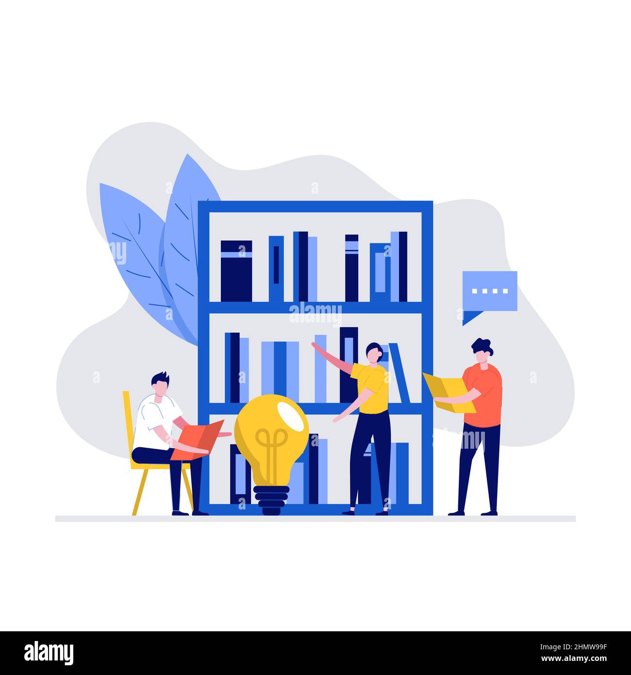 Classic book library vector illustration concept with characters ...