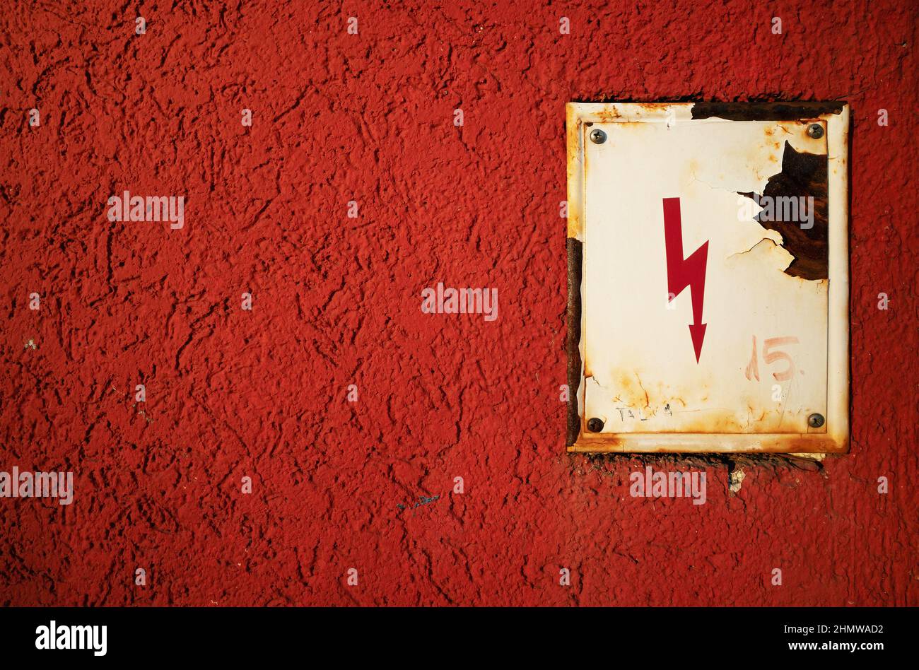 Details of an old and rusty electric compartment in the wall Stock ...