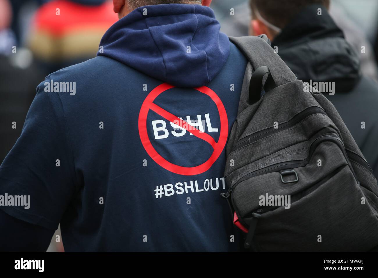 A Birmingham City fan is pictured wearing BSHL out hoodie before kick ... A Birmingham City fan is pictured wearing BSHL out hoodie before kick ...
