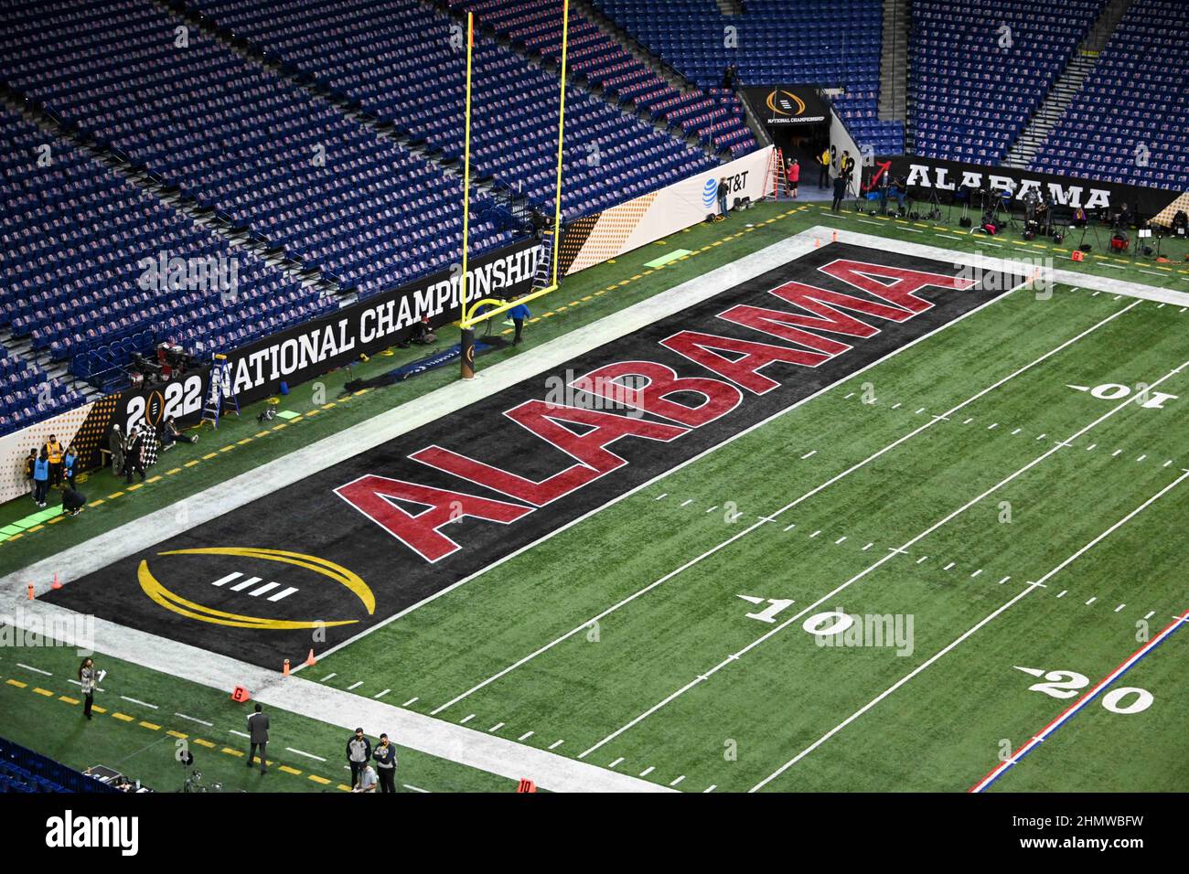 Detailed view of the CFP logo on the field in Lucas Oil Stadium before ...