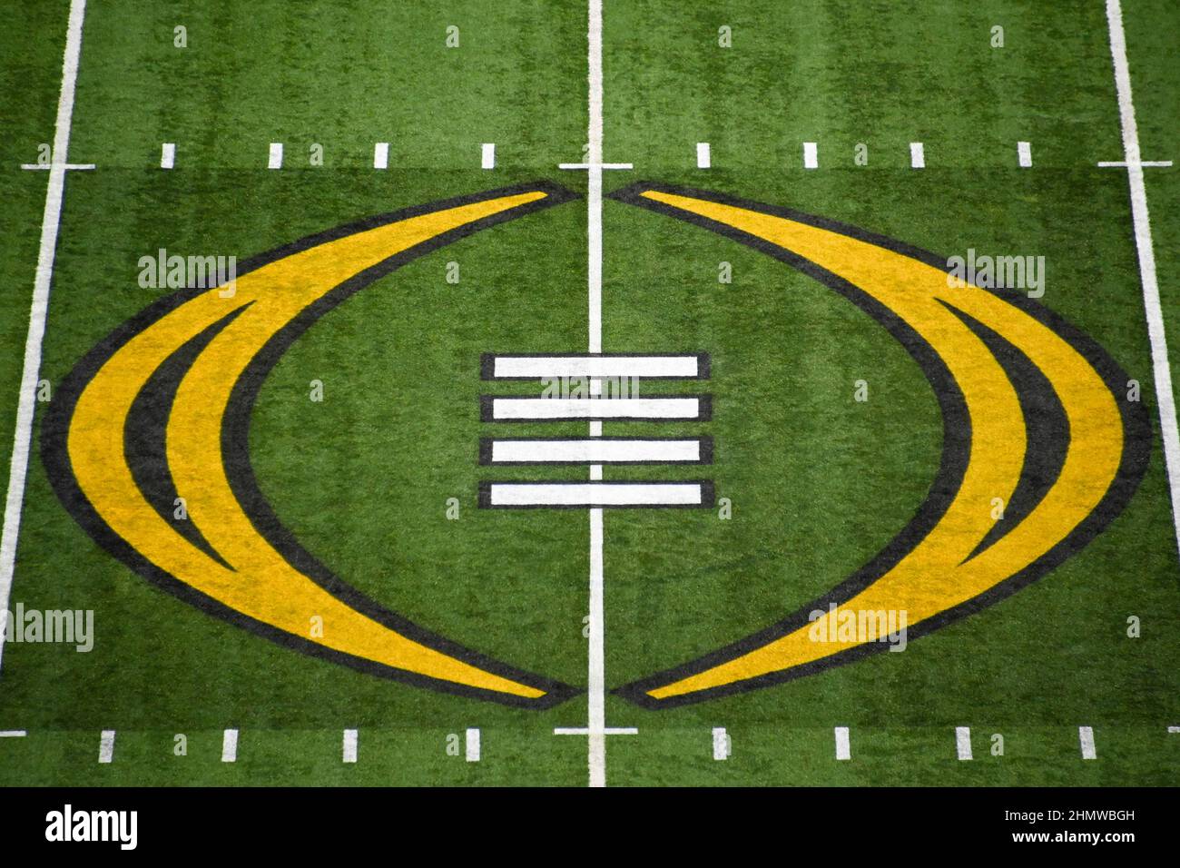 Detailed view of the CFP logo on the field in Lucas Oil Stadium before ...