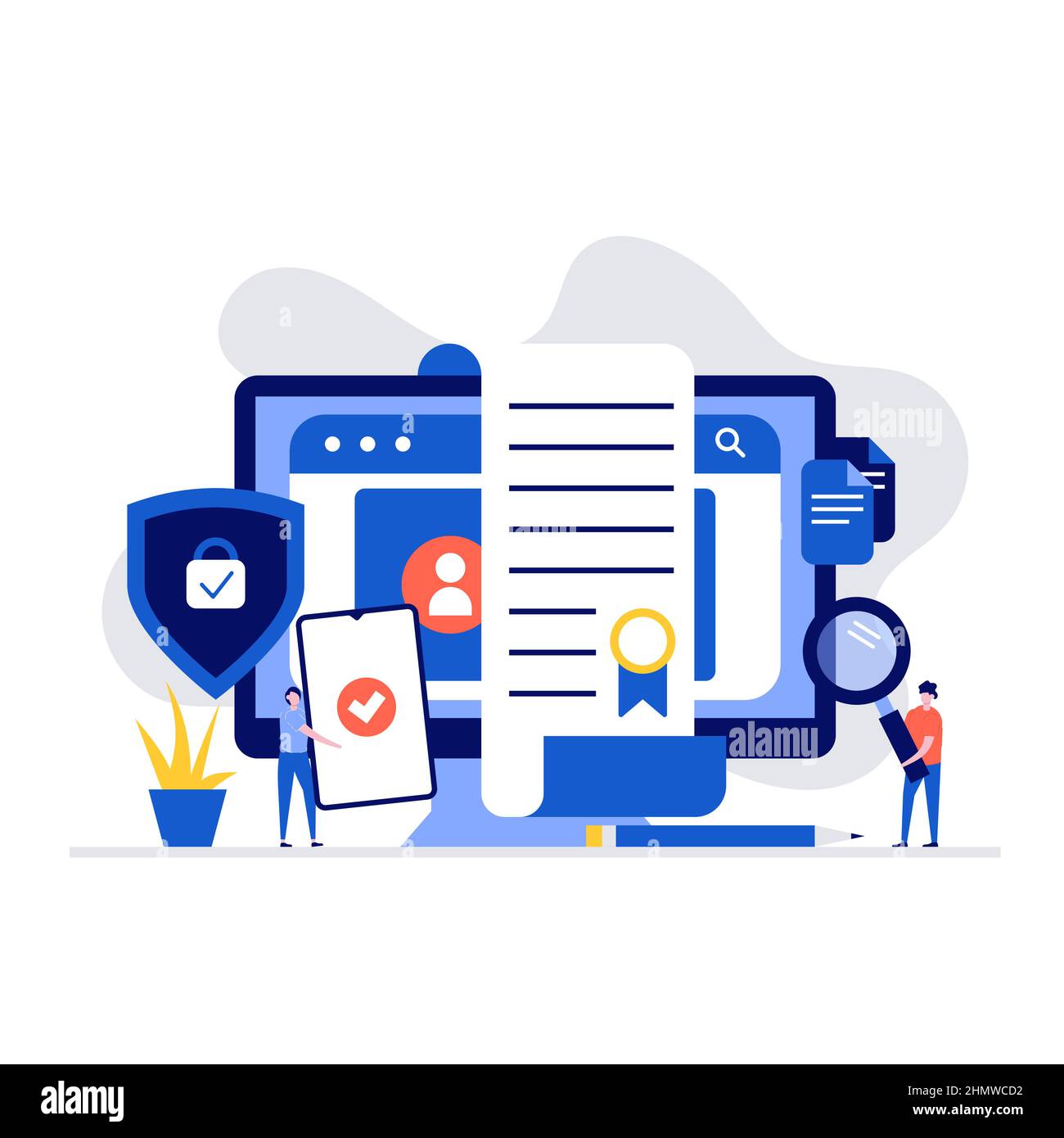 Cyber security and privacy policy concept with characters. Computer ...