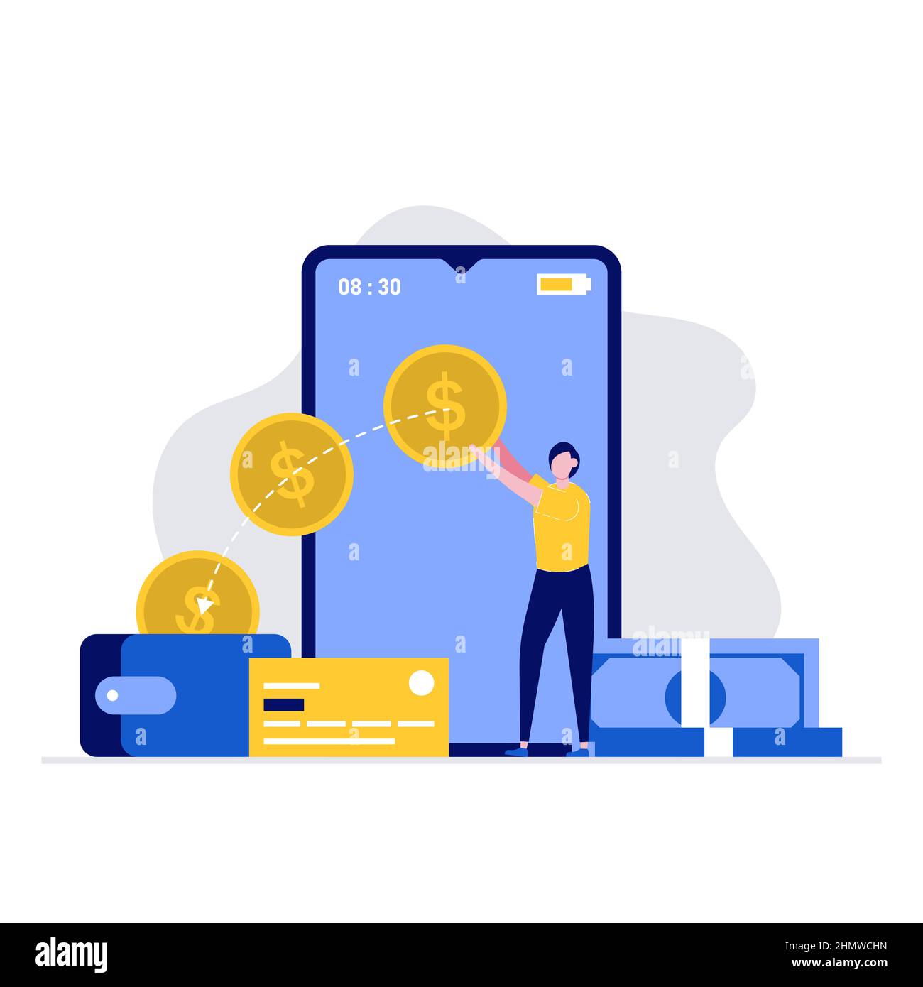 Money transfer and payment vector illustration concept with people ...