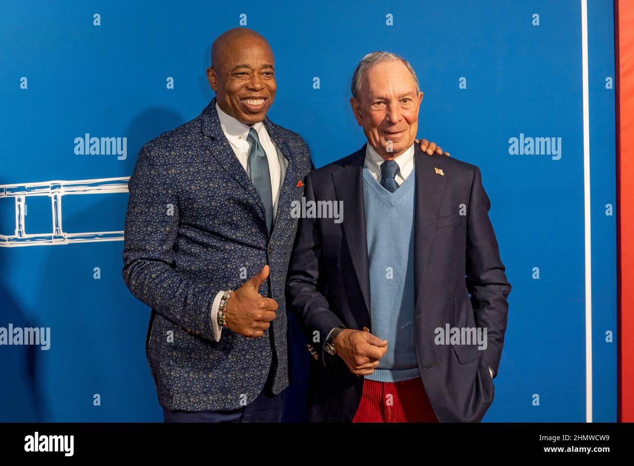 New York mayors Eric Adams and Michael Bloomberg attend the opening ...