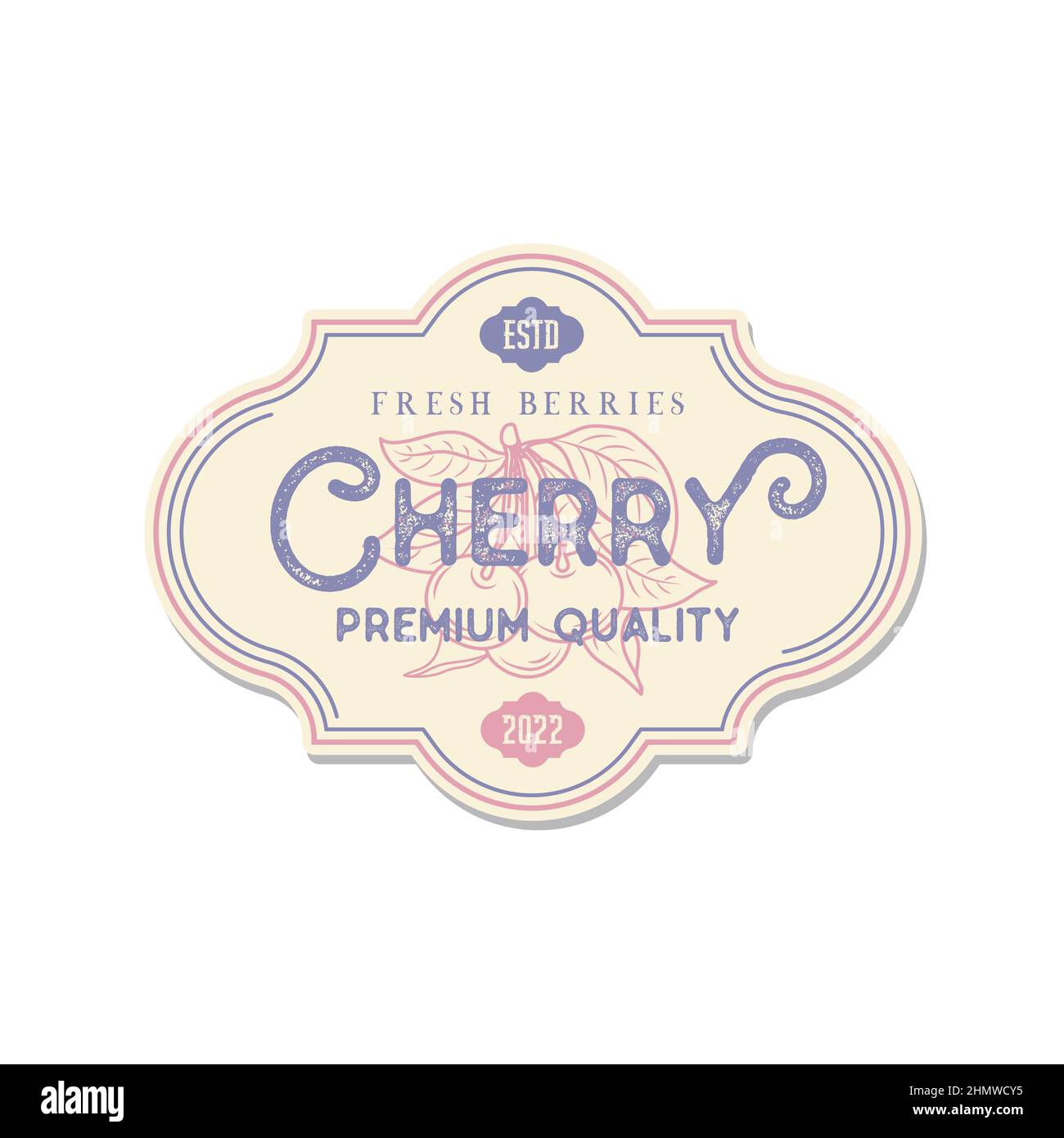 Cherry Abstract Vector Label Template. Hand Drawn Sketch Stock Vector ...