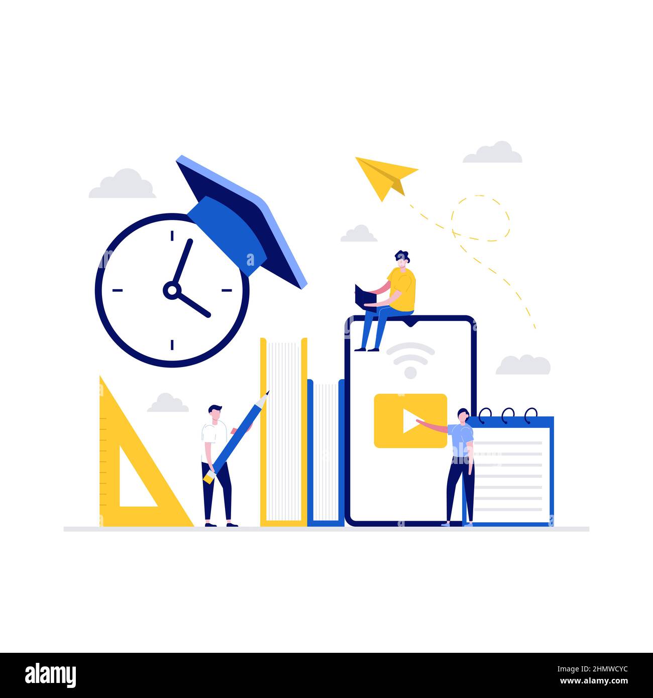 Distance education technology vector illustration concept. Students ...