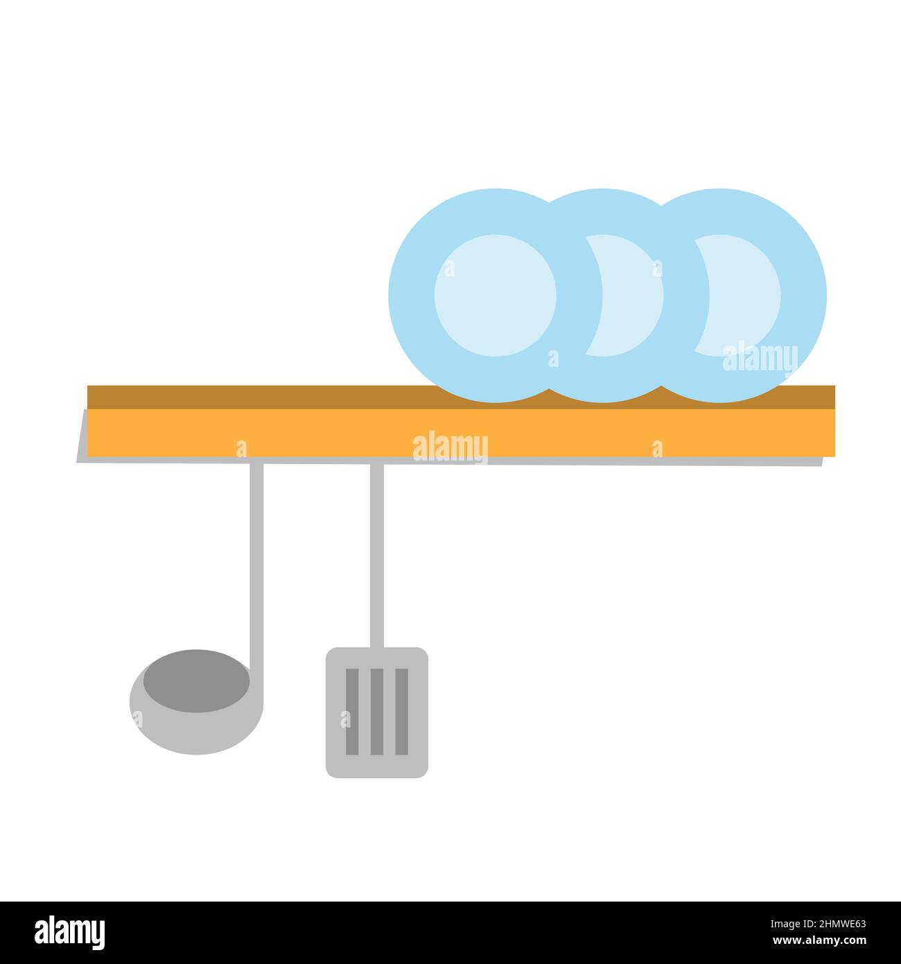 Kitchen shelf with tableware. Kitchen shelves with cooking tools. Home ...