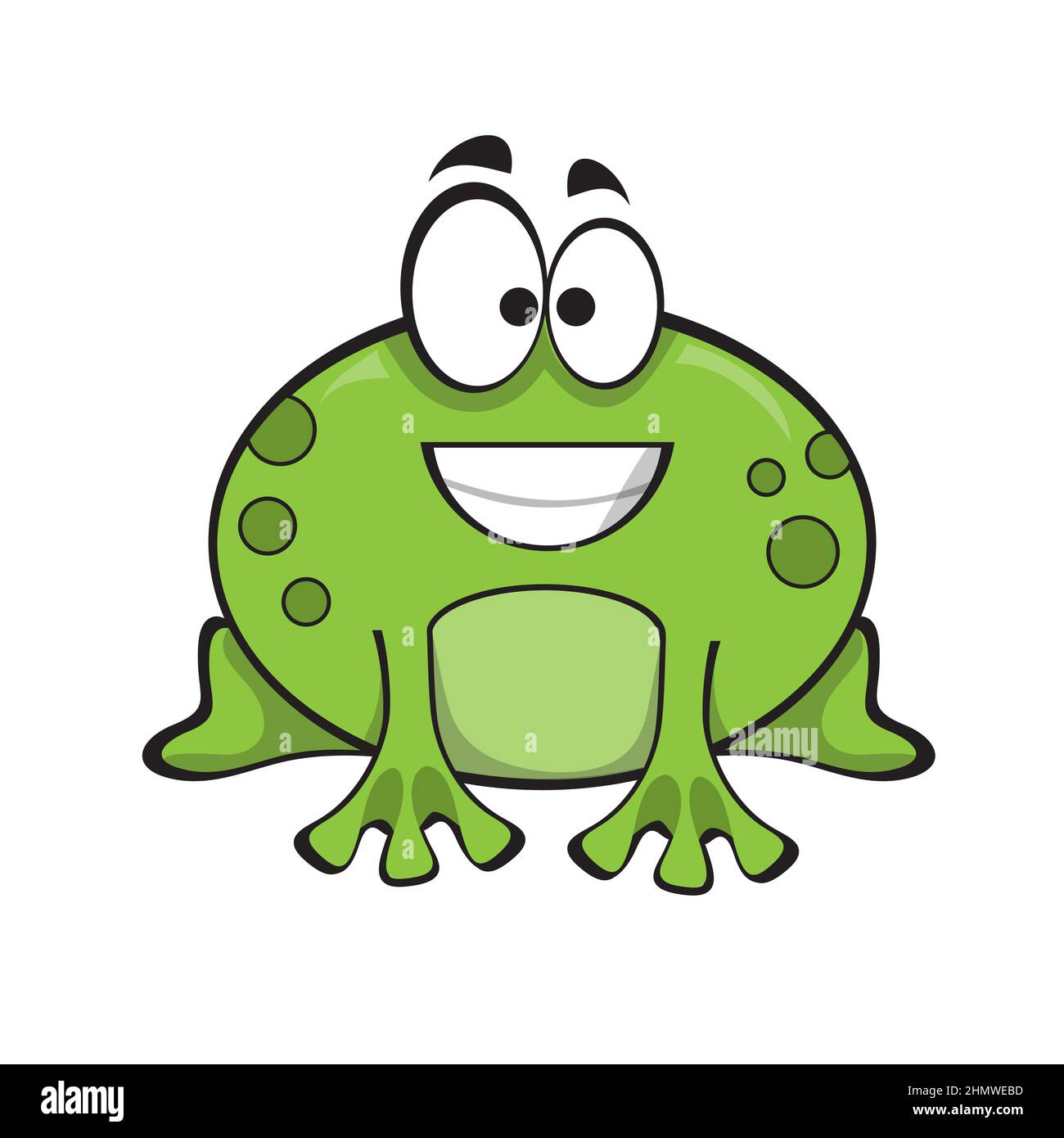 Cute smiling green frog, cartoon character isolated on white background ...