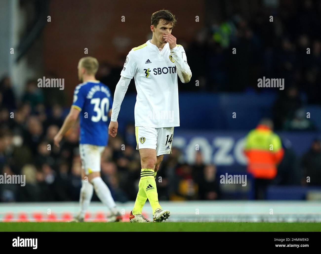 Leeds United goalkeeper Kristoffer Klaesson looks dejected after the ...