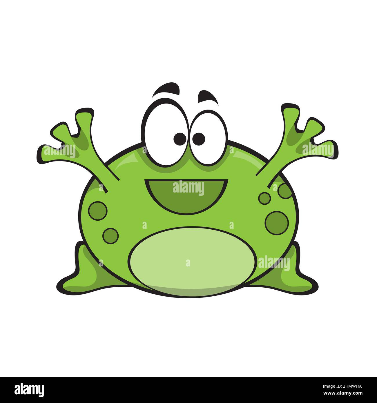 Cute smiling green frog, cartoon character isolated on white background ...