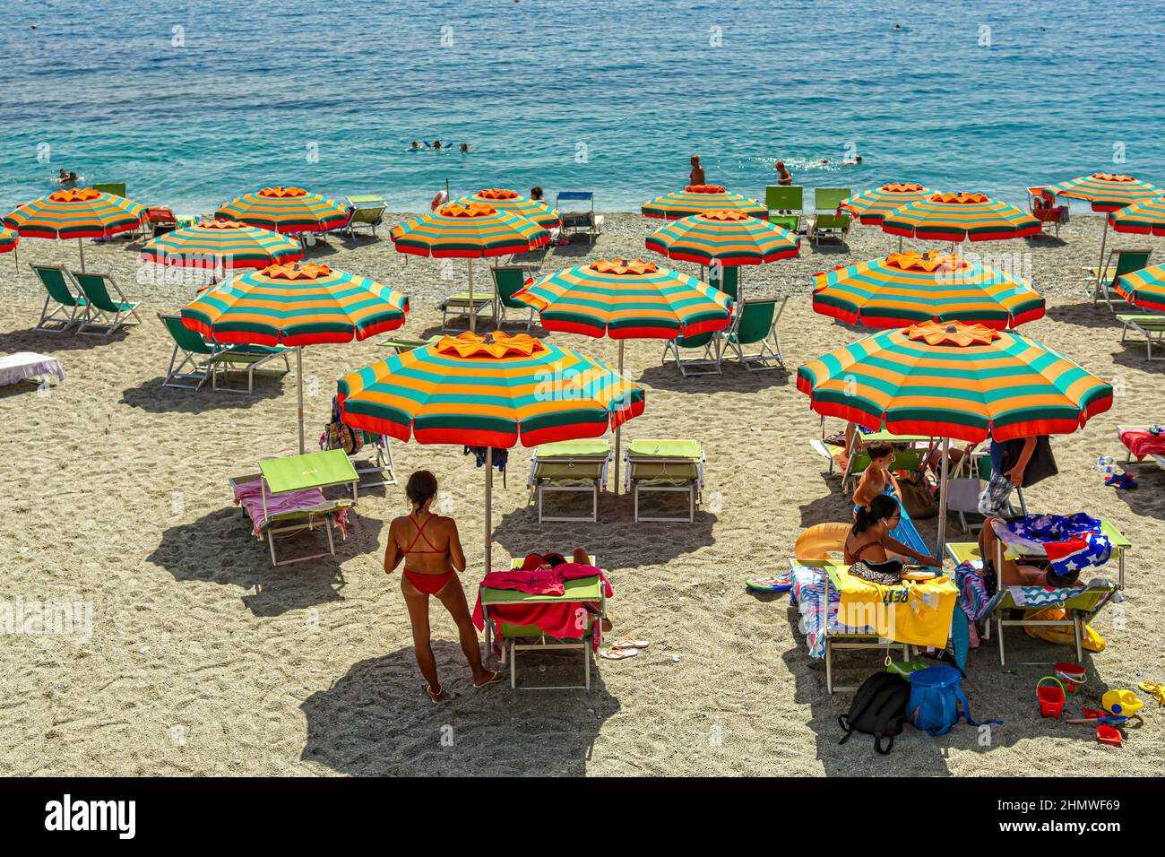 Monterosso, Italy - August 10, 2021: Spiaggia di Fegina beach at ...