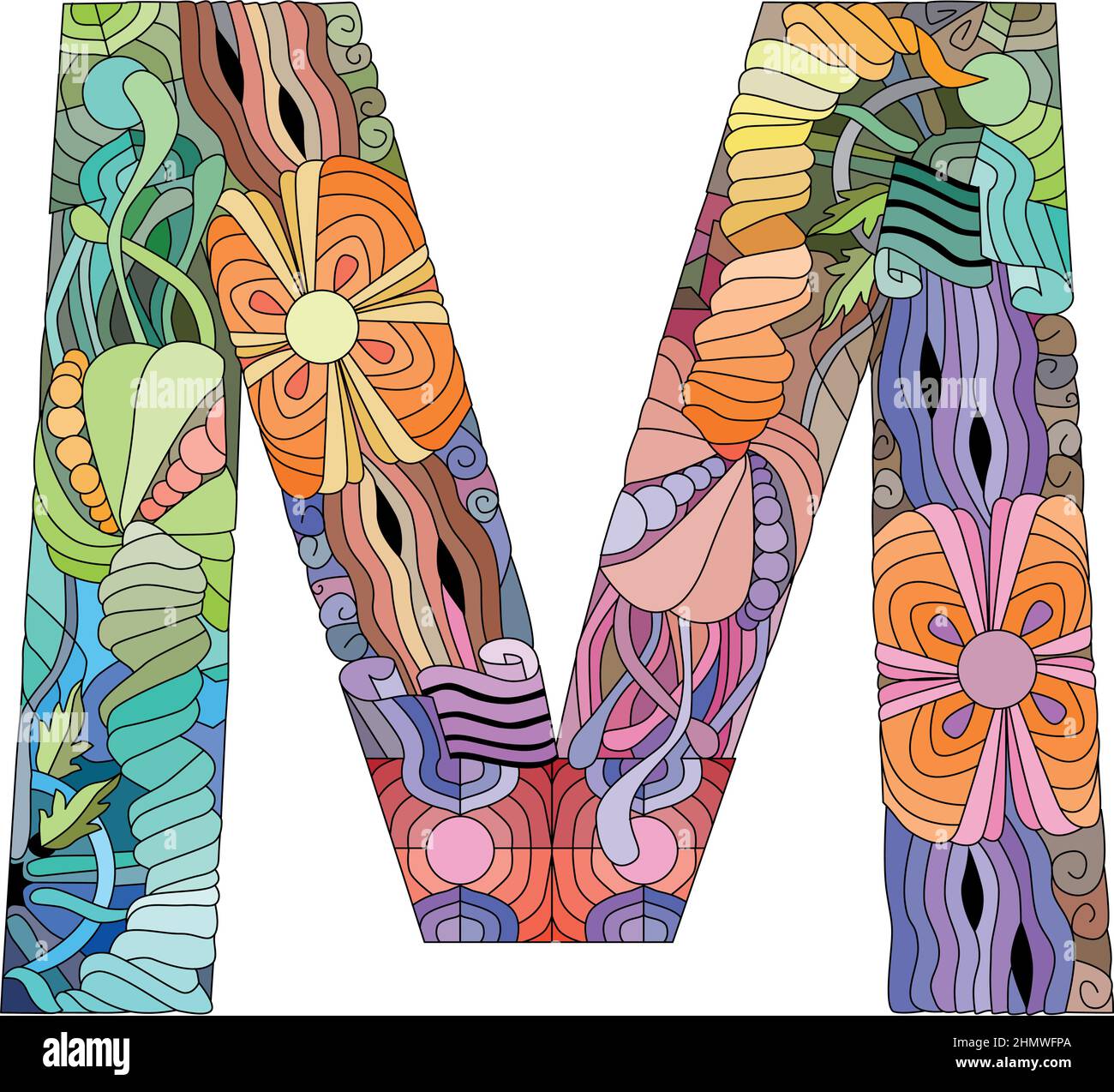 Zentangle stylized alphabet - letter M. Vector illustration. Ethnic ...