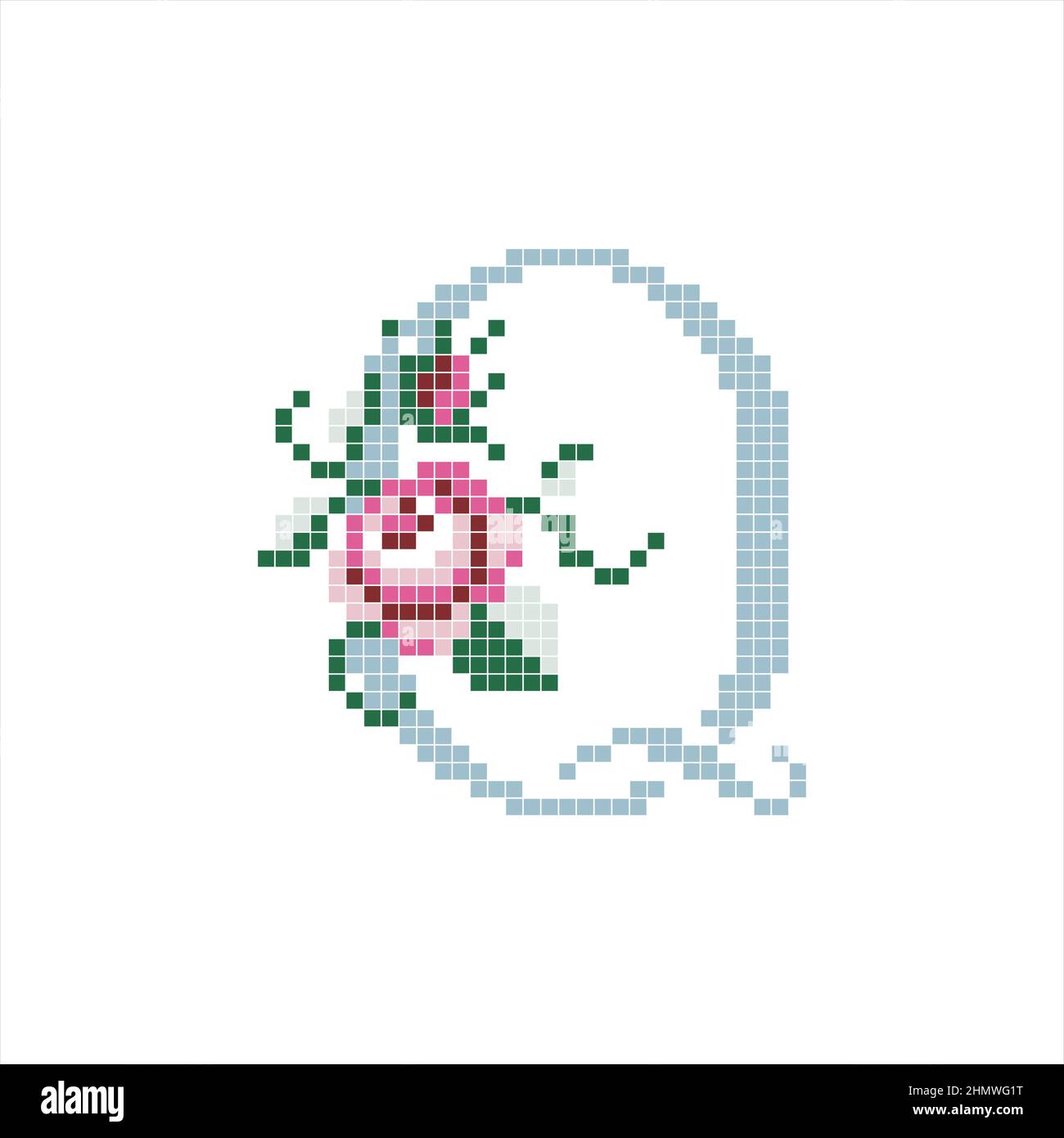 Embroidery initial letter q with flowers pale blue color with white ...