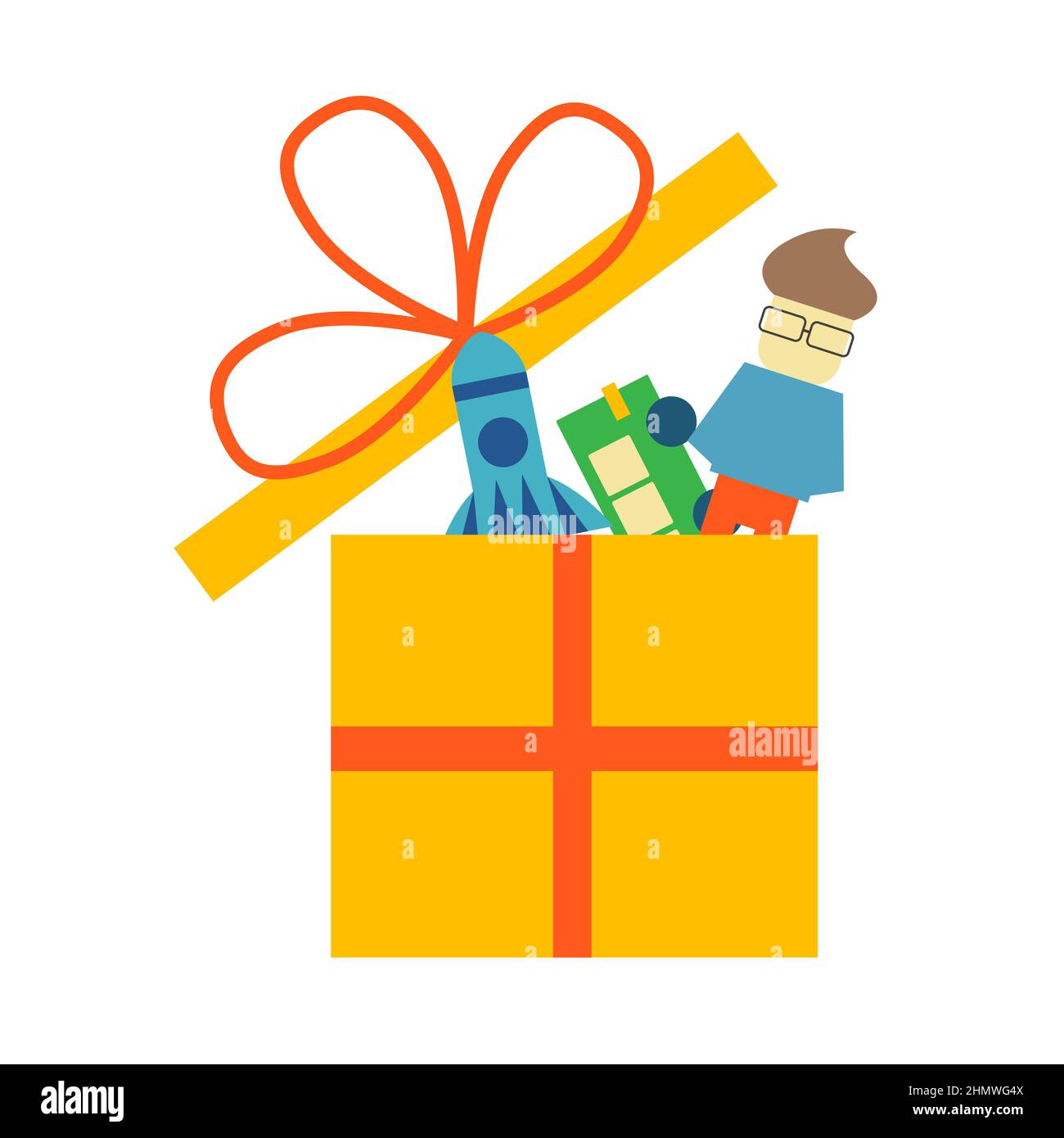 Kids toy box full of toys. Gift box for kids. Simple flat style vector ...