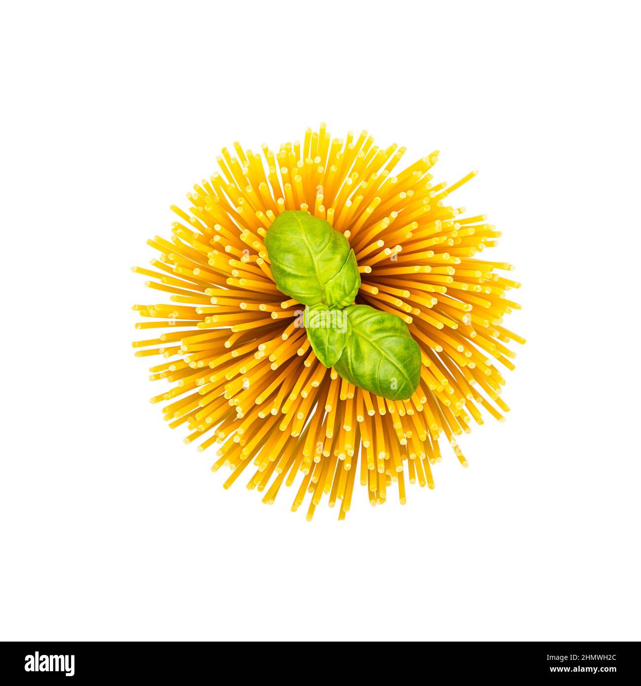 spaghetti swirl with basil leaf Stock Photo - Alamy