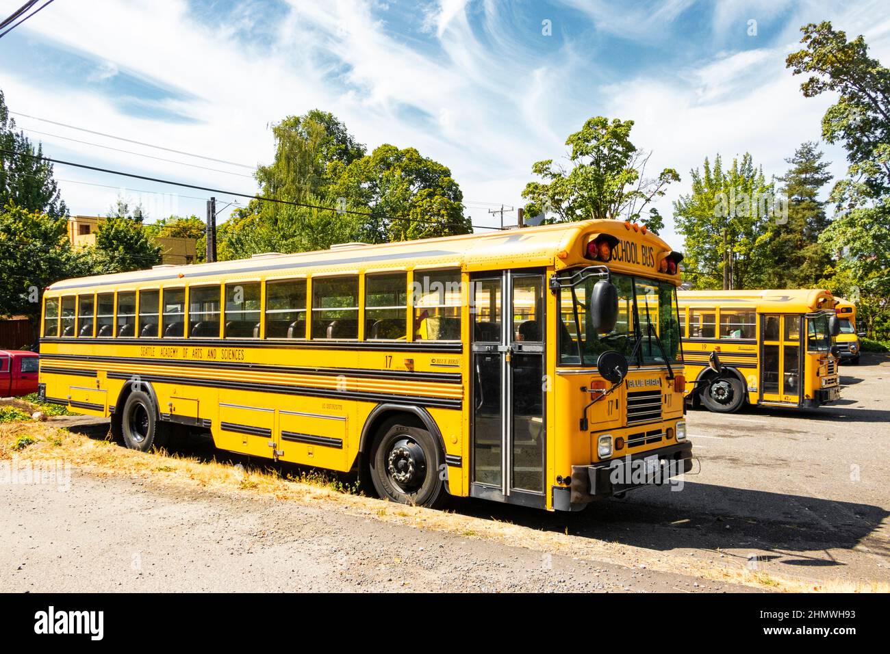 yellow American school bus in Seattle Washington Stock Photo - Alamy