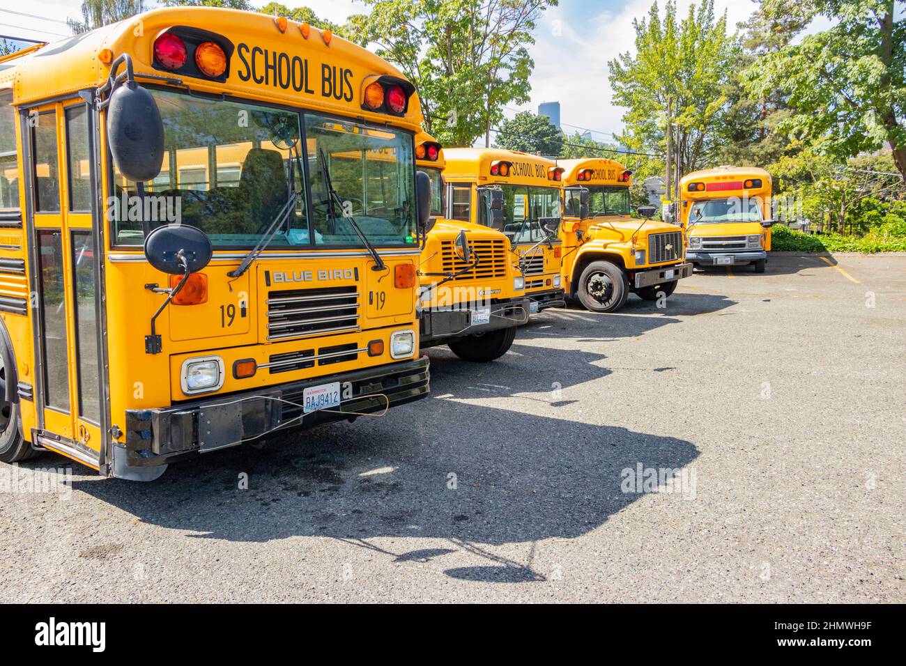 yellow American school bus in Seattle Washington Stock Photo - Alamy