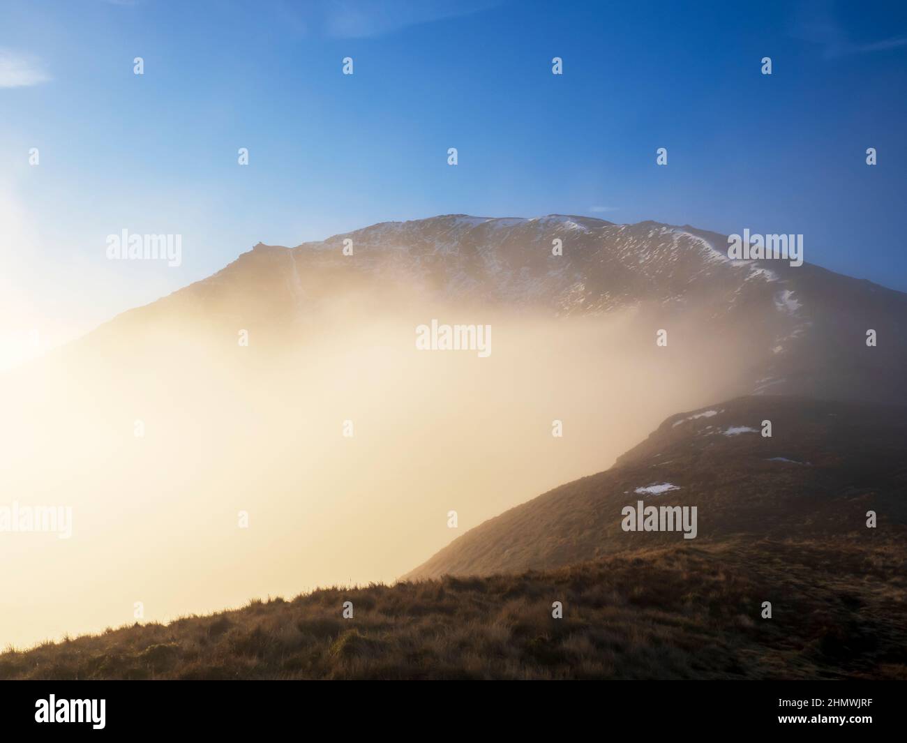 Red Screes above valley mist from a temperature inversion in the Lake ...