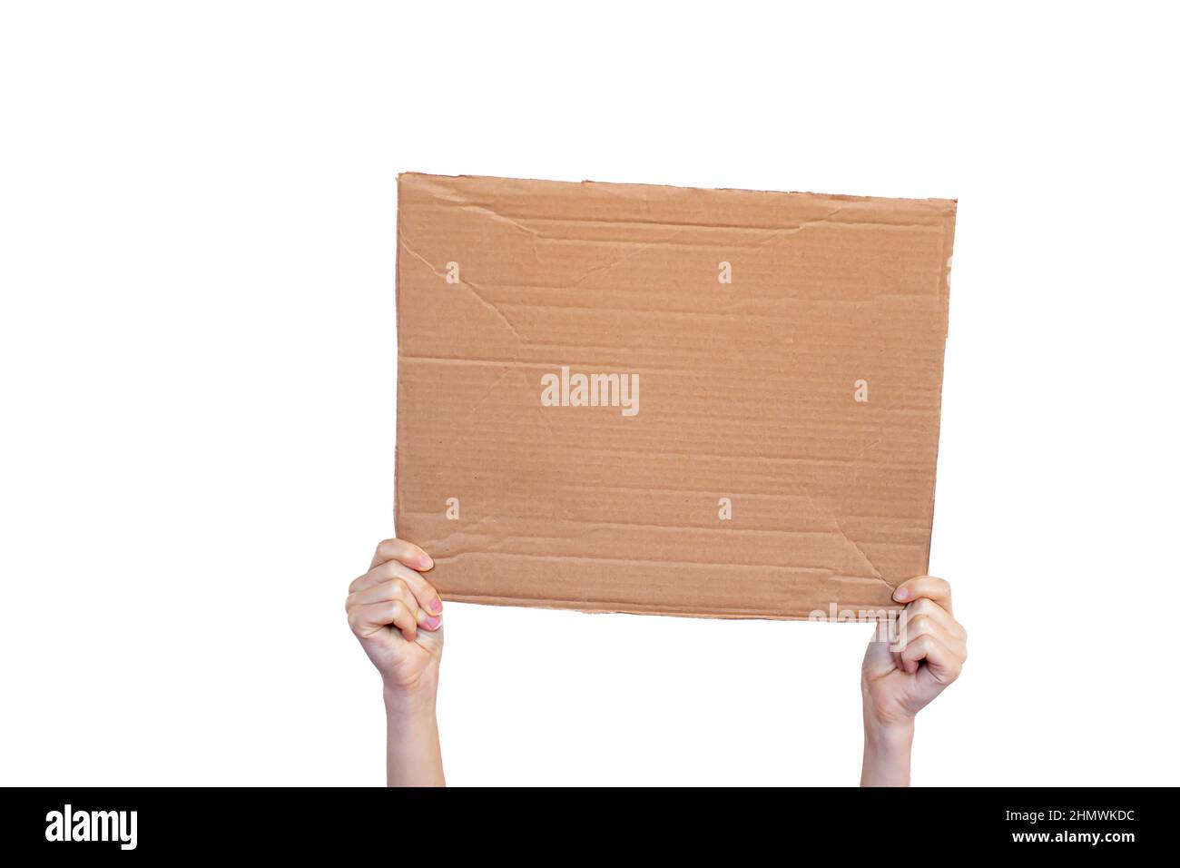 Hand Holding Blank Cardboard Box Copy Space For Text On Cardboard