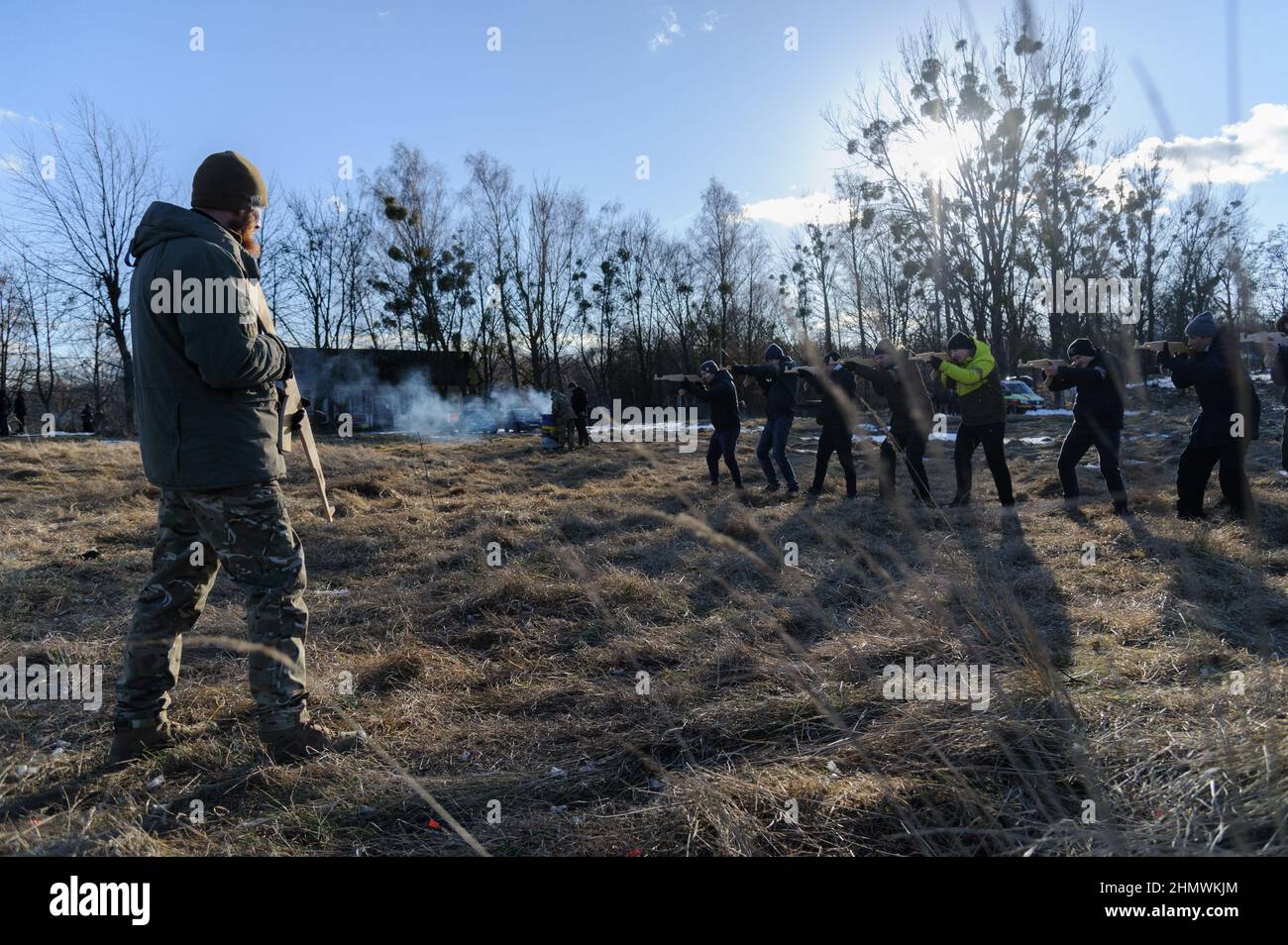 Ukrainians take part during an open military training for civilians ...