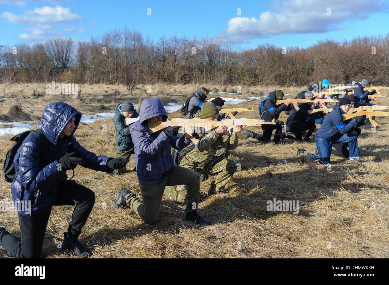 Ukrainians take part during an open military training for civilians ...
