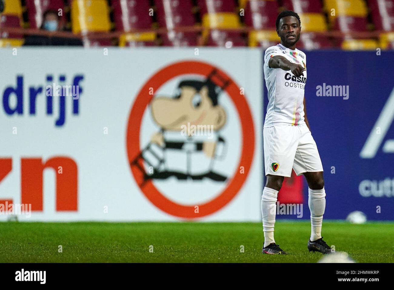 MECHELEN, BELGIUM - FEBRUARY 12: David Atanga of KV Oostende during the ...
