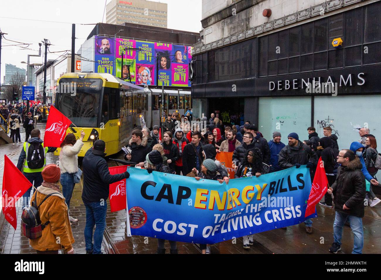 Protesters march through Manchester City Centre during the ...